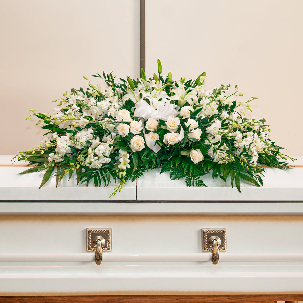 Monochromatic Casket Cover Tribute | Elegant Floral Arrangement ...